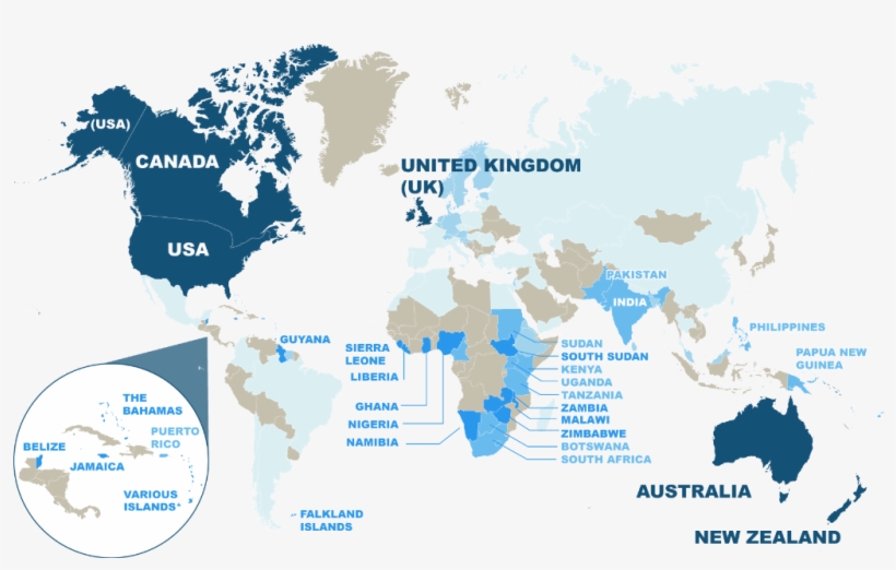 A World Map Showing The Anglosphere - Map Of Where English Is Spoken ...