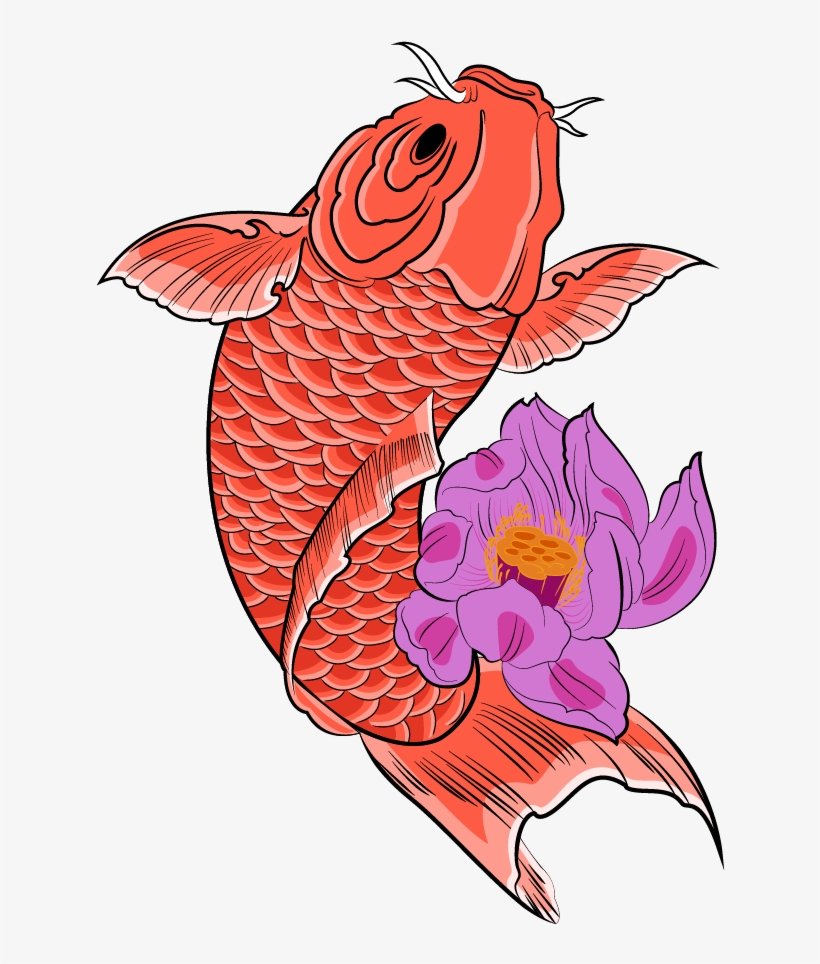 Carpe Koi Rouge Bondissante De Son Ruisseau, Entourée - Jin Y El Yang ...