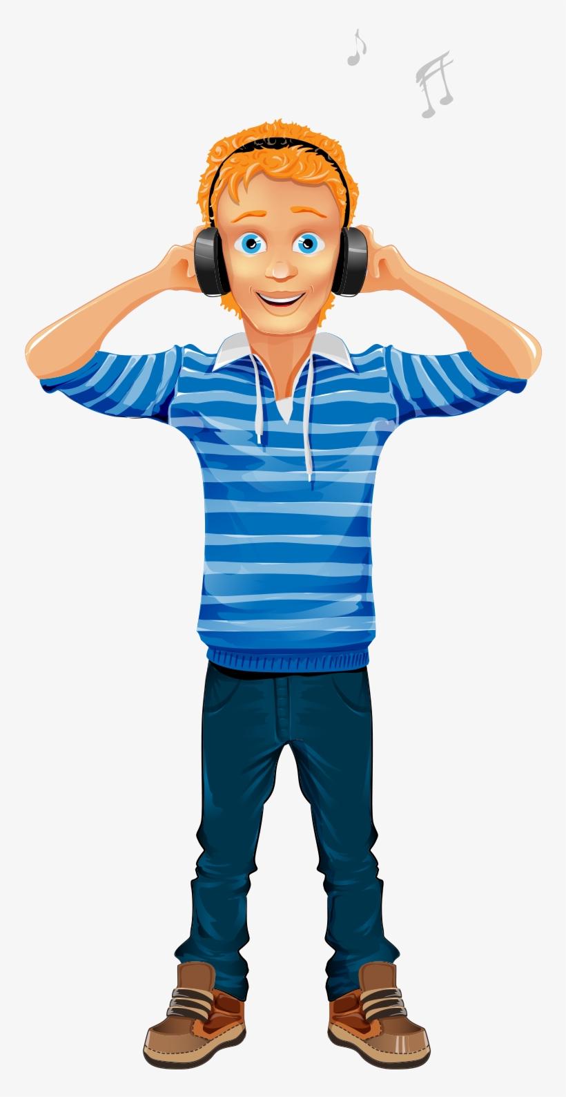 Character Cartoon Boy Illustration - Headphones With Boy Vector - Free ...