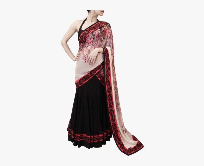 Black And Red Lehenga Saree - Photo Shoot - Free Transparent PNG ...