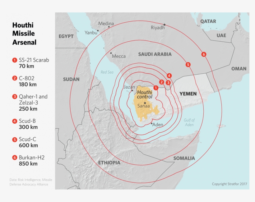 Houthi Missile Ranges - Diagram - Free Transparent PNG Download - PNGkey