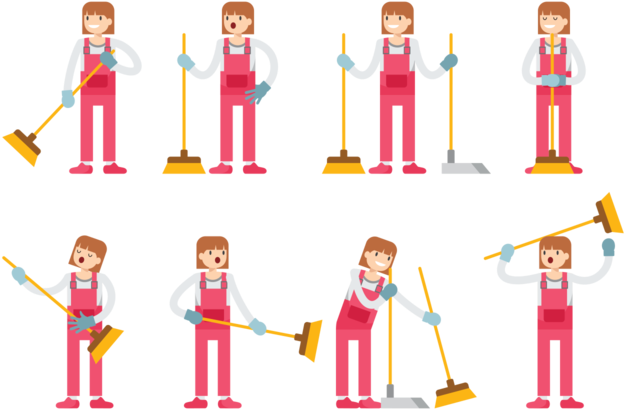 Girl Sweeps Cartoon Vector - Housekeeping Team Cartoon Png - Free ...