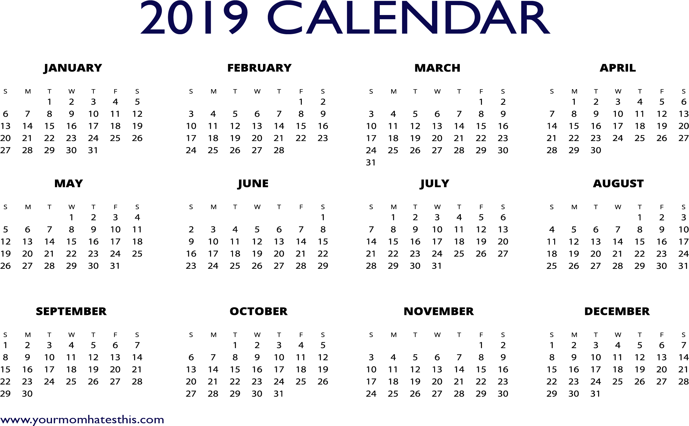 Download Free 2019 Excel Calendar - 2019 Free Calendar Templates PNG ...