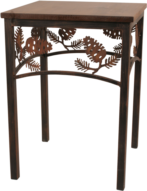 Charred Pine Cone End Table W/ Wood Top - Rustic Living Iron W/wooden ...