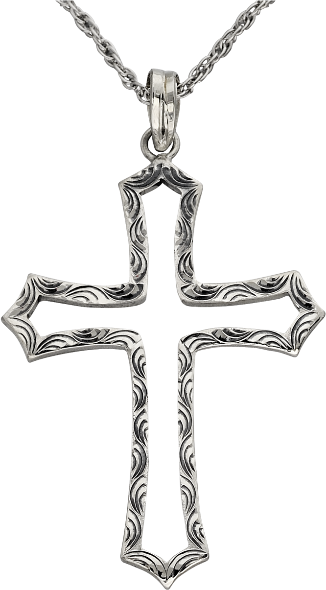 Sterling Silver, Open Center, Engraved & Antiqued Cross - Transparent ...