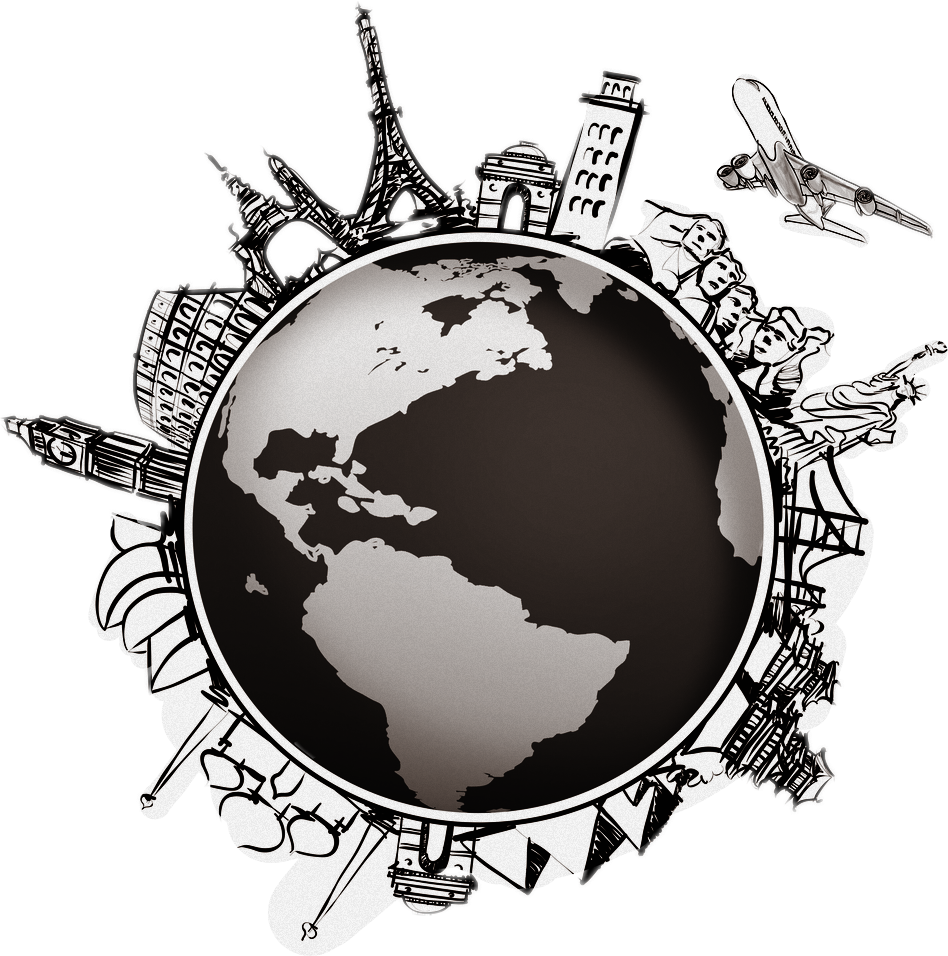 Adventure Travel World Globe Map Compass - Travel The World Black And ...