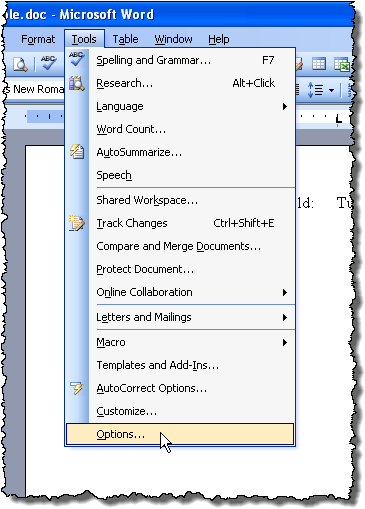 Selecting Options From The Tools Menu In Word - Word 2003 - Free ...