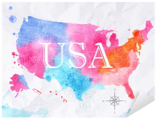 Watercolor Map United States Pink Blue Sticker • Pixers® - Art Print ...