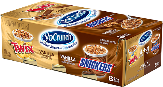 Available In - - Yocrunch Yogurt, Lowfat, Vanilla, With Twix, Snickers ...
