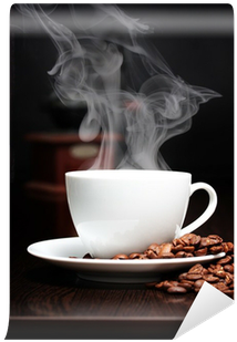 Download Coffee Cup With Smoke, Grinder And Grain Against Black - Humo ...