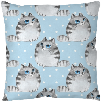 Watercolor Cartoon Cats, Blue Seamless Pattern Throw - Cat - Free ...