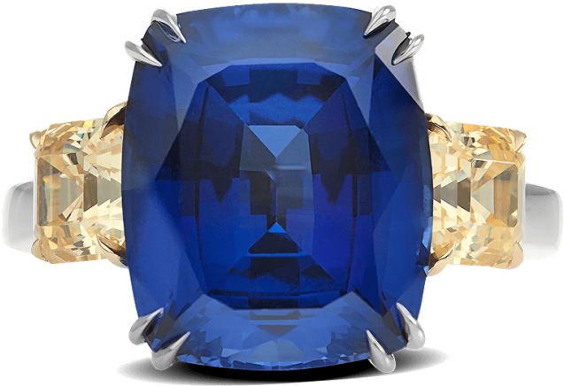 Ring Azul Cushion Sapphire Asscher Diamonds Three Stone - Asscher ...