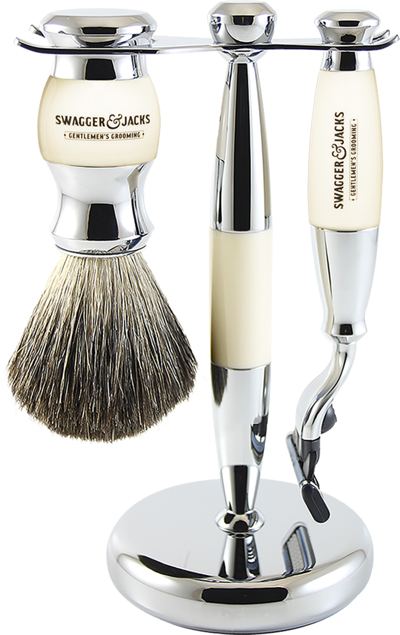 Download Shaving - Edwin Jagger - 3-piece Horn - Mach 3 Shaving Set PNG ...