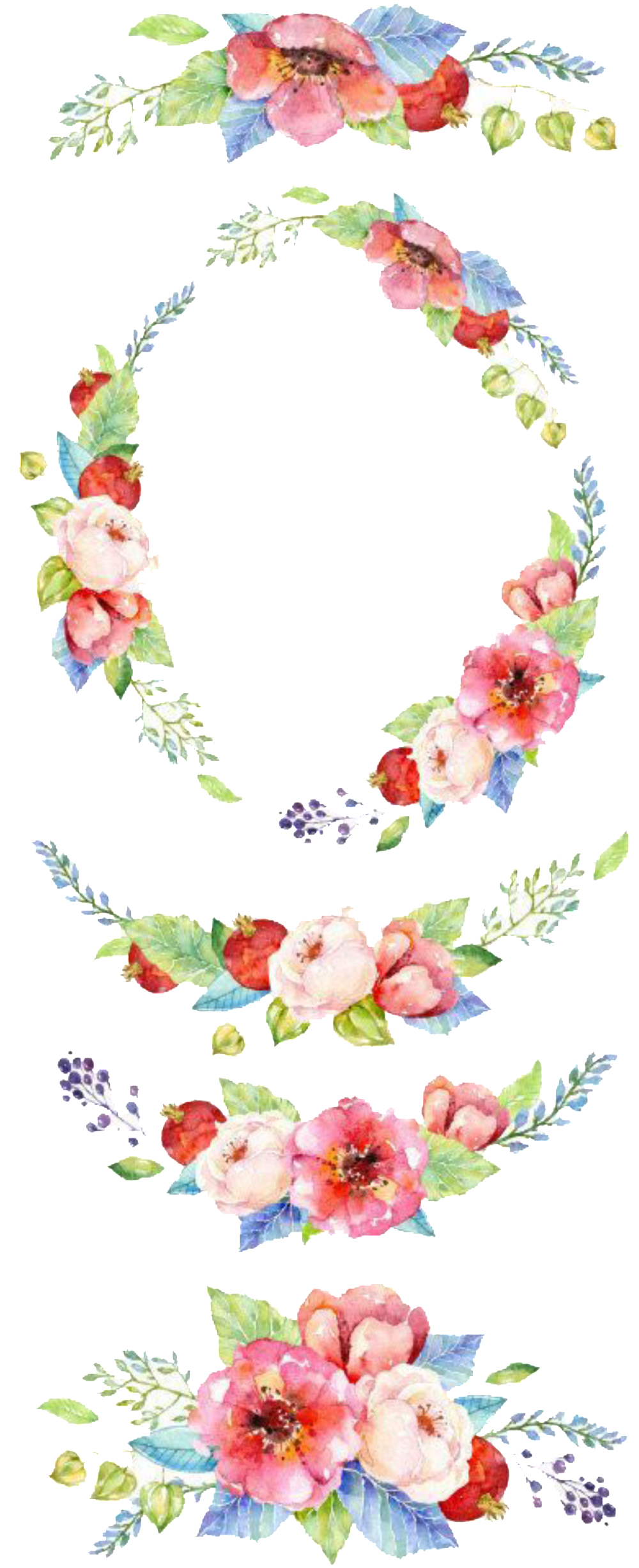Fresh Watercolor Flowers Hand Drawn Wreath Decorative - Flowers Clip ...