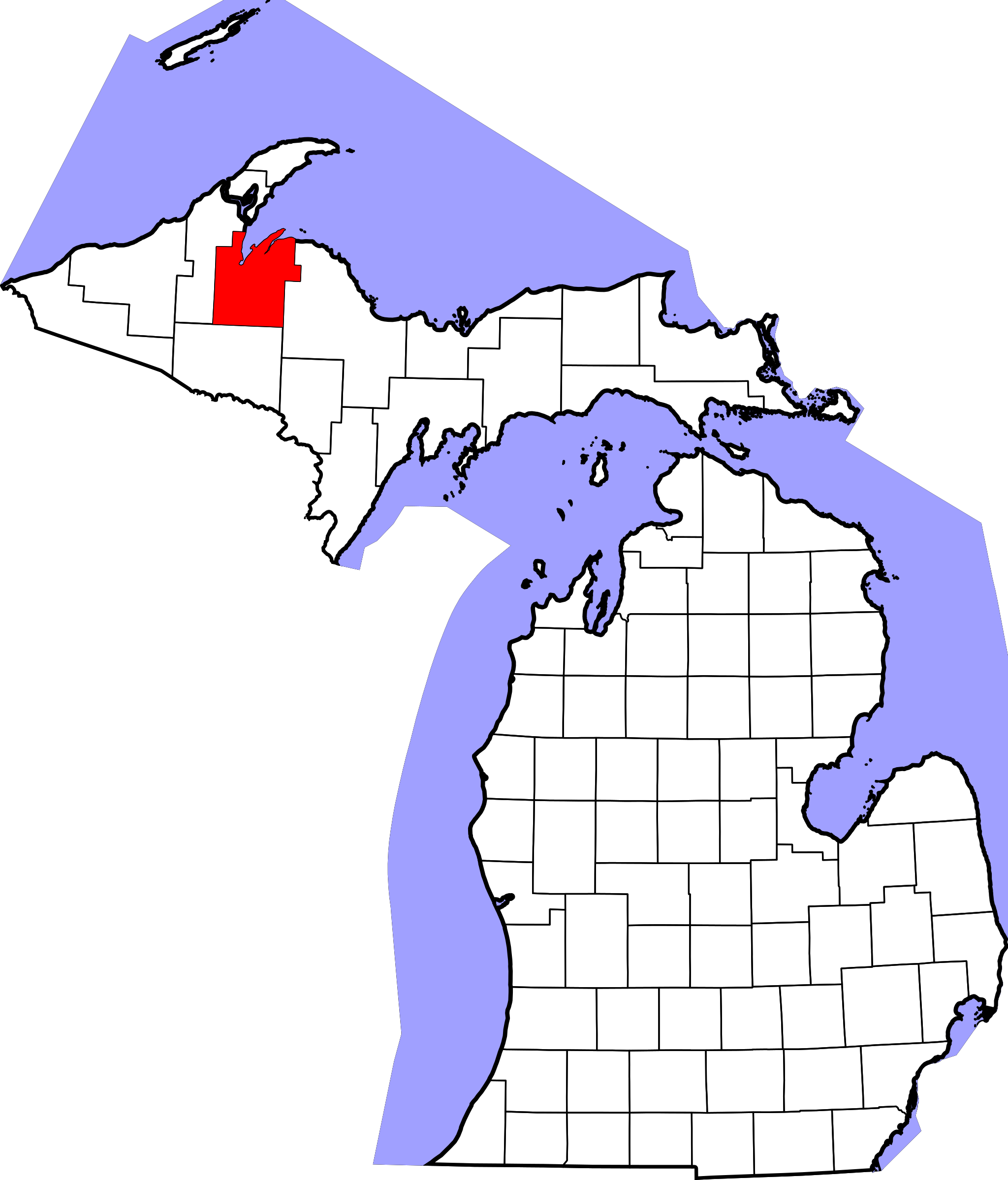 Download Map Of Michigan Highlighting Baraga County - Washtenaw County ...