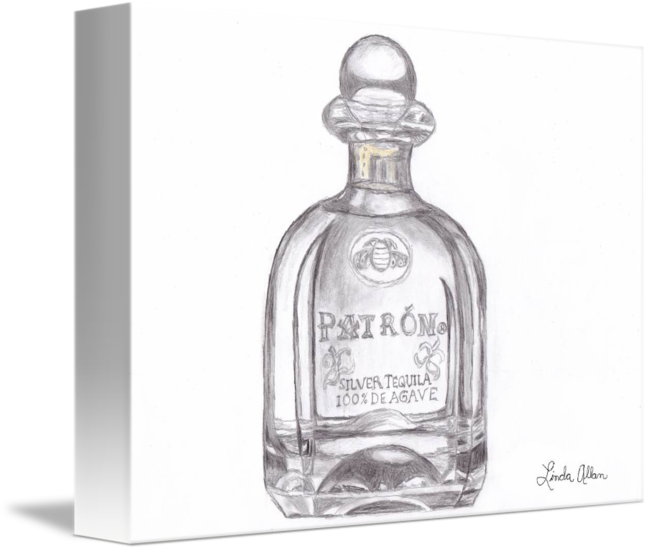 Patron Bottle Pencil Sketch By Linda Allan Clip Royalty - Tequila ...