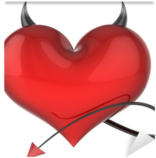 Heart Of Devil Love Red With Black Sharp Horns And - Heart With Horns ...