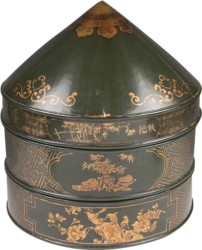 Green Lacquered Wooden Chinoiserie Chinese Hat Box - Lacquer - Free ...