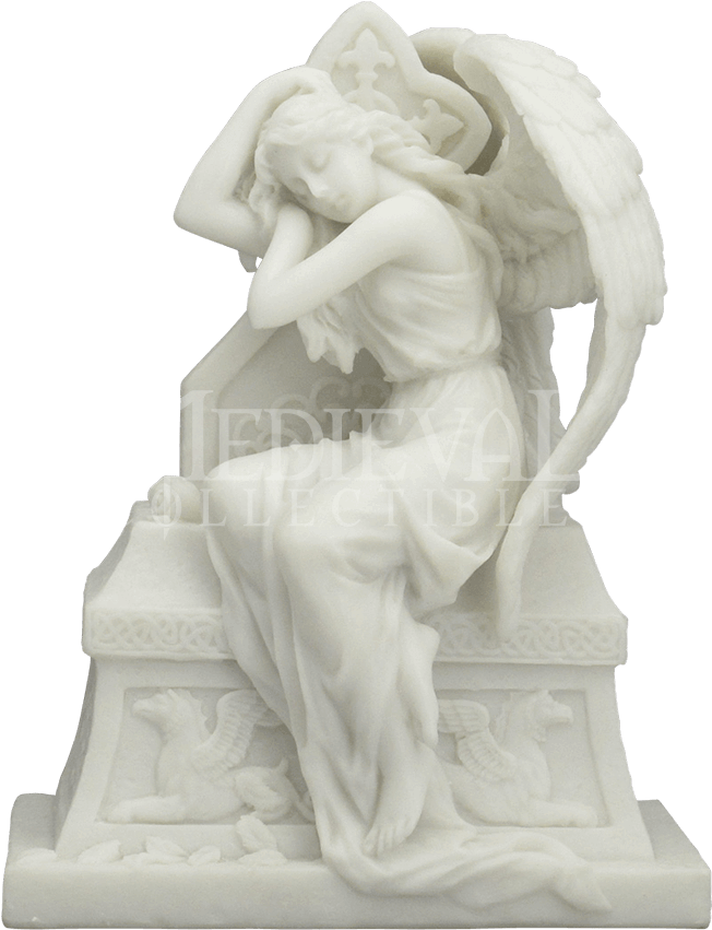 Download Marble Weeping Angel Seated On Headstone - Marble White ...