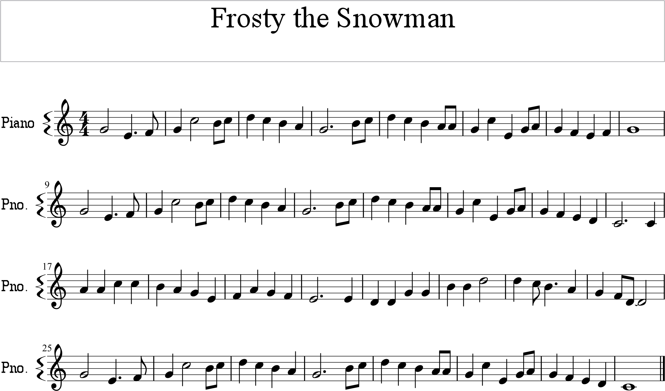 Frosty The Snowman Melody Score - Frosty The Snowman Melody Piano ...