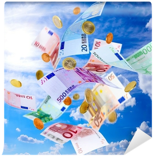 Download Euro Banknotes And Coins Falling From Blue Sky Wall - De ...