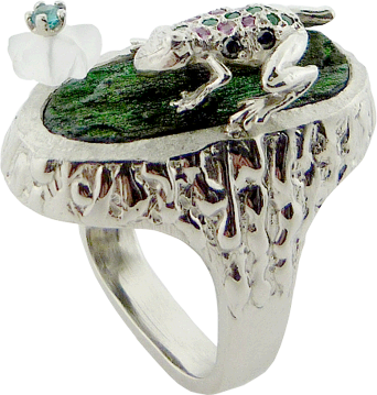 Download Frog Ring Design With Emeralds, Black Diamonds, Pink - Pre ...