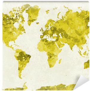 Download Kunstdruk: World Map In Watercolor Yellow By Paulrommer, PNG ...