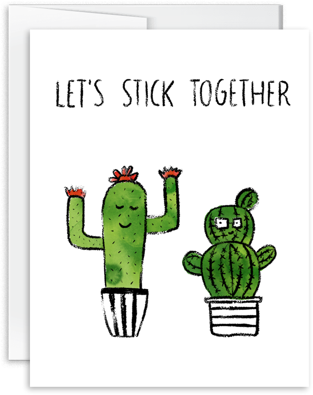 Download Let's Stick Together Watercolor Cactus Greeting Card - Cactus ...