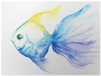 Download Designart 'lovely Blue Fish Watercolor' Animal Metal PNG Image ...