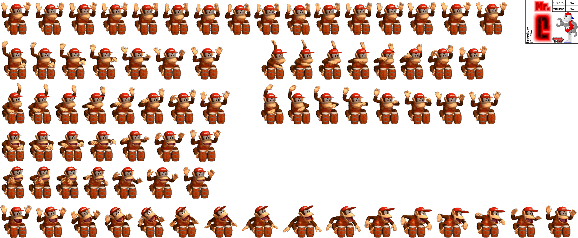 Click For Full Sized Image Diddy Kong - Diddy Kong Sprite Sheet - Free ...