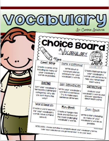 Vocabulary Word Choice Board Tic Tac Toe Activities - Educents Inc ...