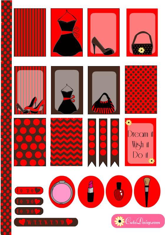 Download Free Printable Fashion Stickers In Red & Brown - Pink Planner ...