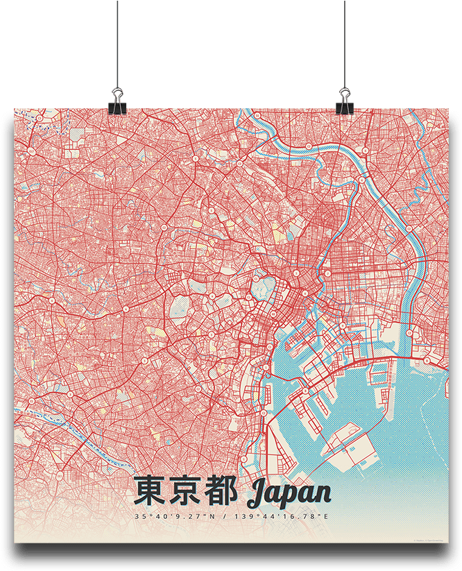Premium Map Poster Of Tokyo Japan - Tokyo - Free Transparent PNG ...