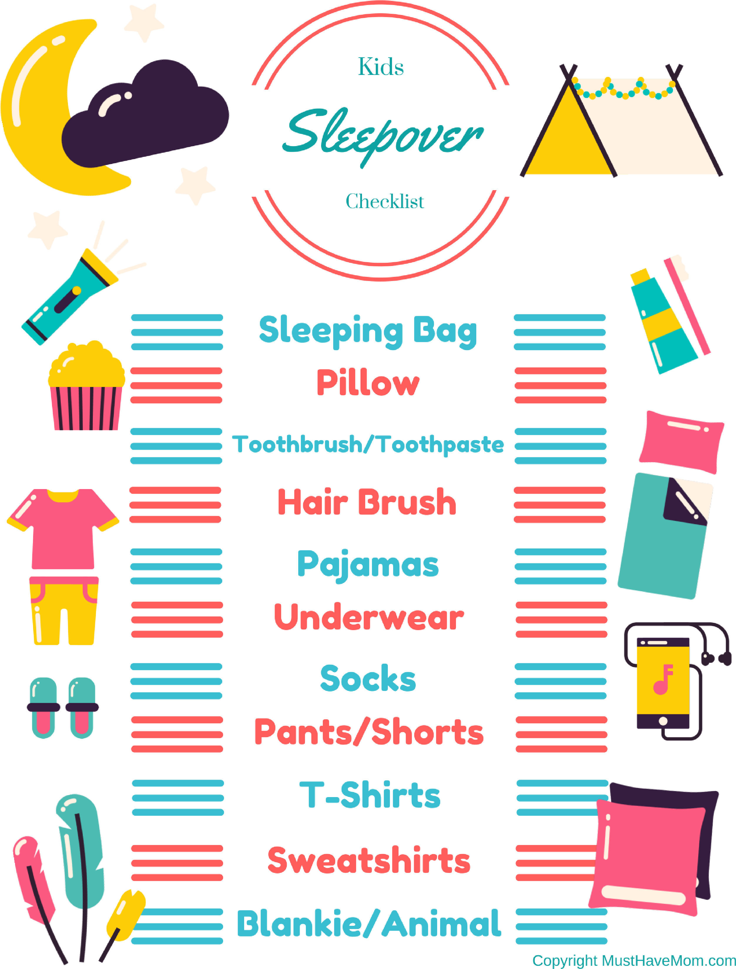 Download Free Printable Sleepover Checklist For Kids Kids Can ...