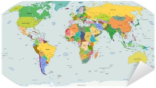 Global Political Map Of The World, Vector Sticker • - Map Of The World ...