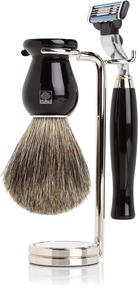 Download Ebony 3-piece Shaving Set With Nickel Stand - Beard PNG Image ...