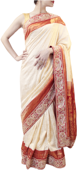 Cream And Red Saree - Silk - Free Transparent PNG Download - PNGkey