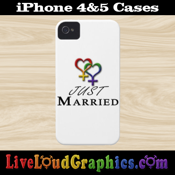 Just Married Lesbian Pride Wedding Design With Overlapping Just