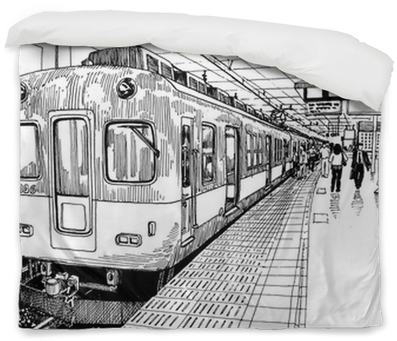 Japan Metro Train Station Platform In Osaka Drawing - Train Station ...