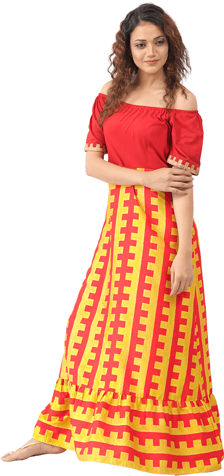 Download Bahubali 2 Red & Yellow Printed Rufescent Dress - Bahubali ...