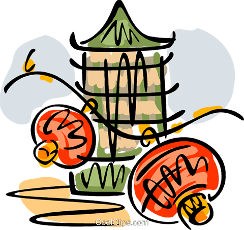 An Asian Temple With Oriental Lamps Royalty Free Vector - Free ...