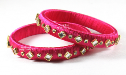 Download Dark Pink Unusual Silk Thread Stone Studed Bangles - Bangle ...