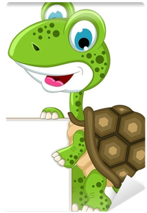 Download Cute Turtle Cartoon With Blank Sign Wall Mural • Pixers ...
