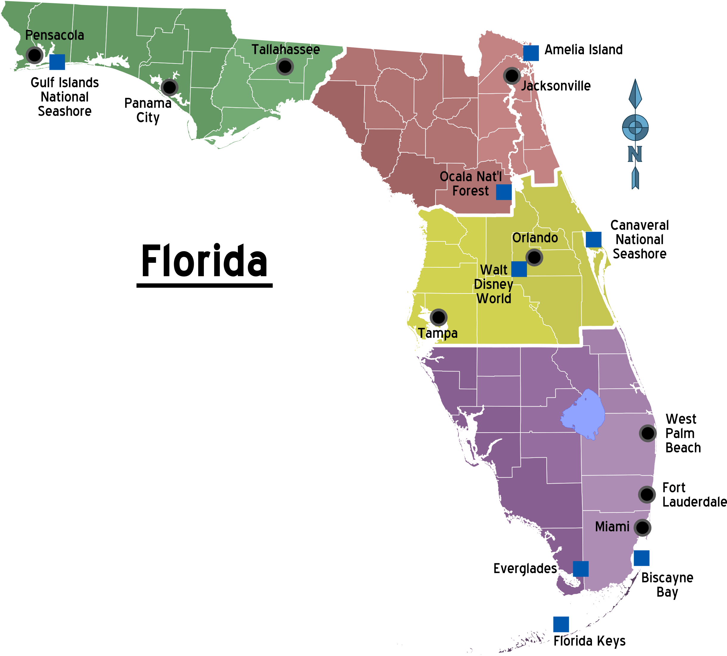 Download Florida Regions Map With Cities - Regions Of Florida PNG Image ...