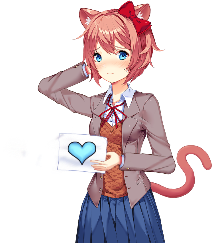 Edited - Doki Doki Literature Club Sayori Neko - Free Transparent PNG ...