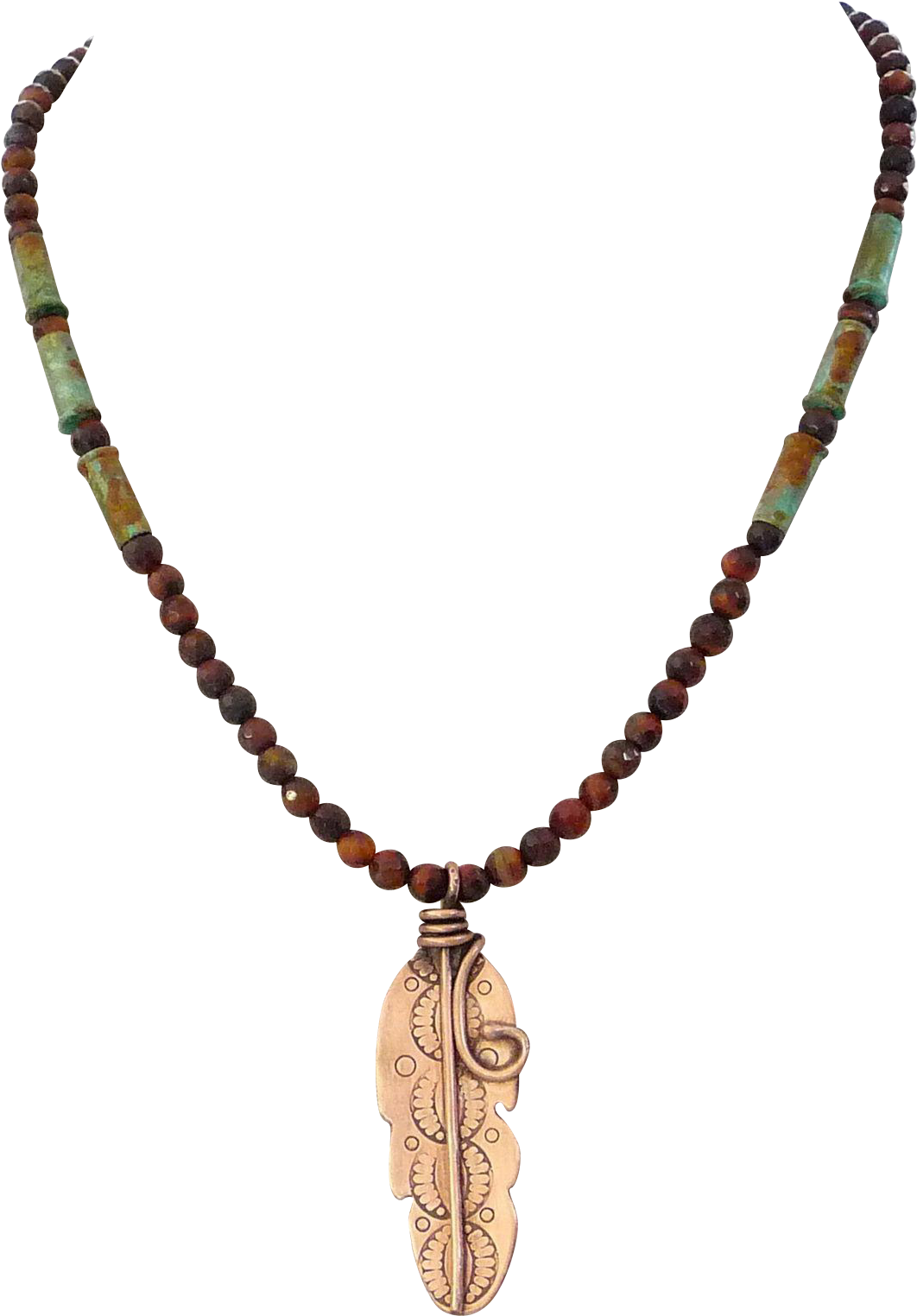 Tiger Eye Copper Feather Bullet Shell Casing Necklace - Amethyst Gem ...