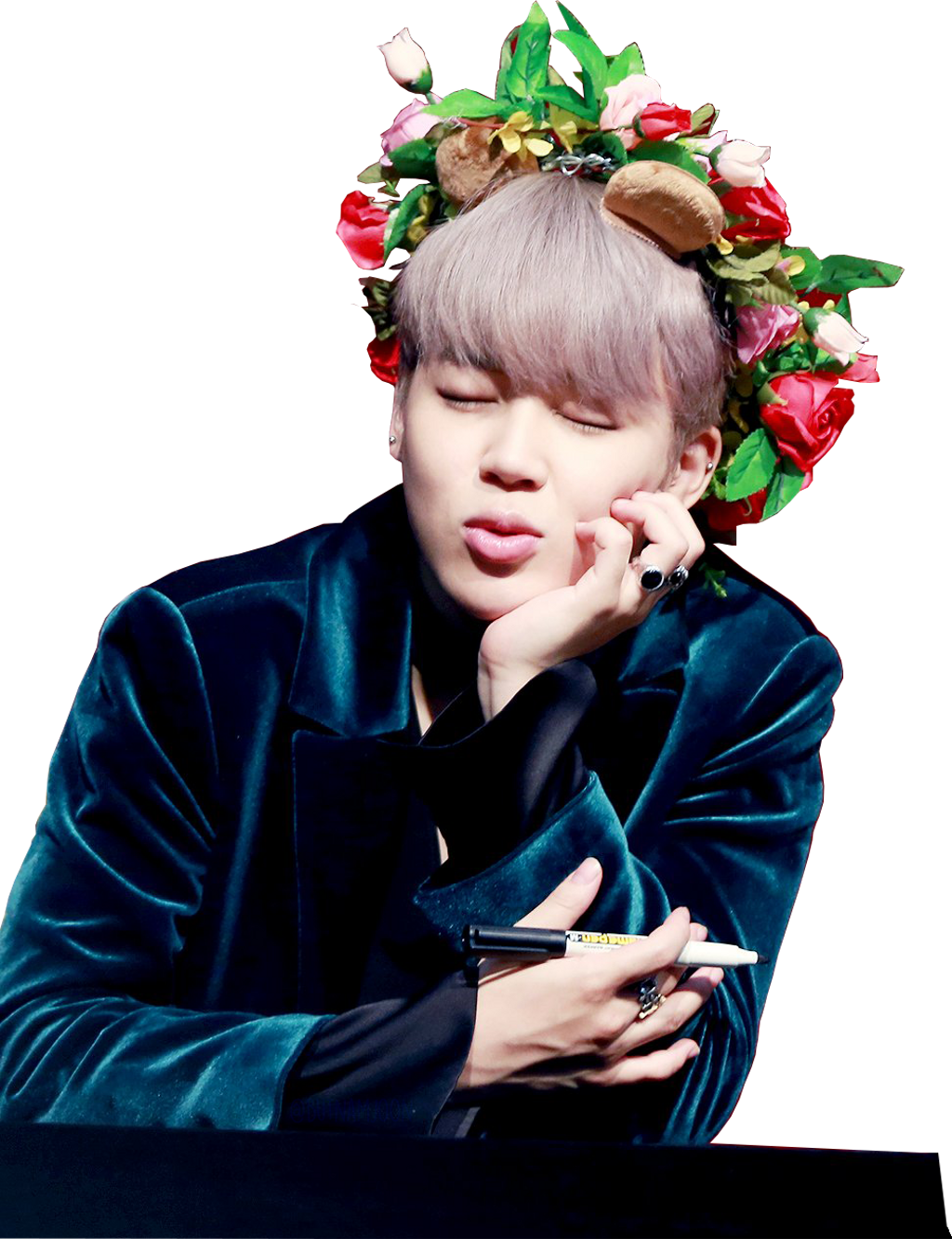 Download Cute Kpop Jimin Park Korean Green Flowers Png Bst Bts Jimin