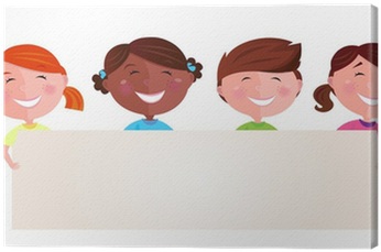 Cute Multicultural Kids Holding A Blank Banner - Kids Illustration ...
