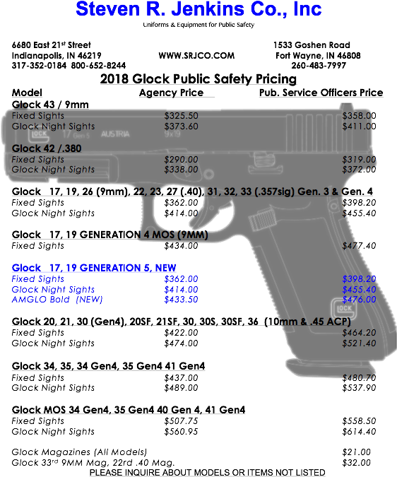 Download Srjcoglockprices2018 - 2018 Glock Blue Label Prices PNG Image ...