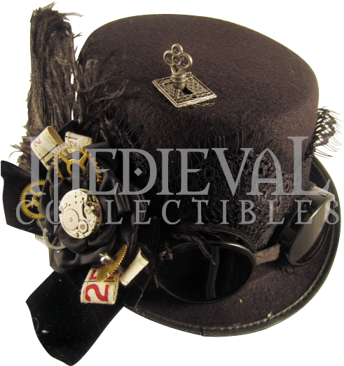 Download Black Geared Steampunk Riding Hat With Goggles - Hat PNG Image ...